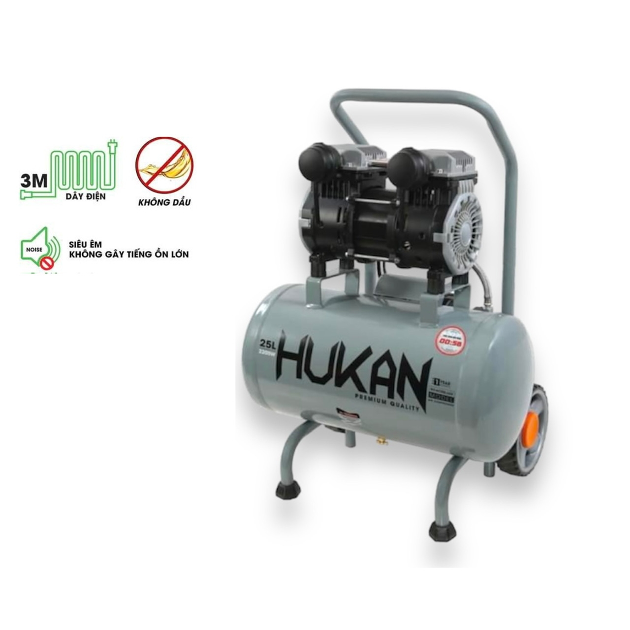 Máy nén khí không dầu 25 lít Hukan G2-AC25L-LUX ( 2200W 3HP ) - ĐỨC 7 hiền